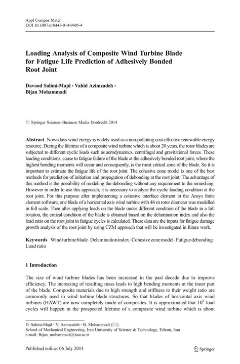 Pdf Loading Analysis Of Composite Wind Turbine Blade For Fatigue Life Prediction Of Adhesively