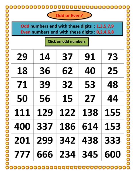 Odd And Even Numbers Activity Printable Pdf Template