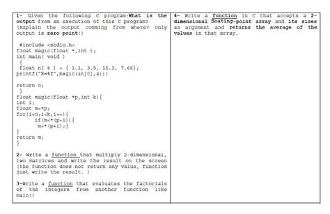 Solved Is A 4 Write Function In C That Accepts A 2