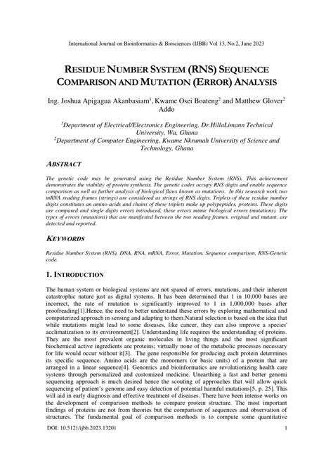pdf residue number system rns sequence comparison and mutation