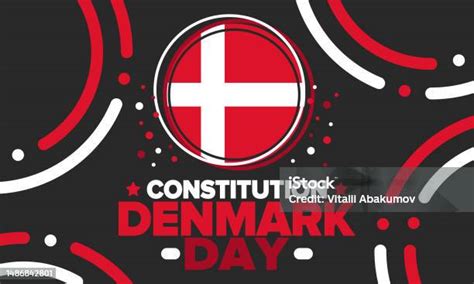 덴마크 제헌절 매년 6 월 5 일에 열리는 전국 해피 홀리데이 덴마크 국기 덴마크 독립과 자유 애국적인 포스터 축제 및 퍼레이드 디자인 벡터 그림 6월에 대한 스톡 벡터