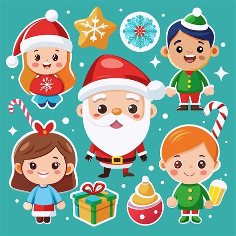 귀여운 크리스마스 캐릭터 스티커 프리미엄 Ai 생성 벡터