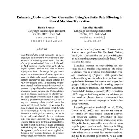 Enhancing Code Mixed Text Generation Using Synthetic Data Filtering In Neural Machine