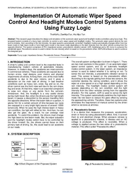 pdf implementation of automatic wiper speed control and headlight