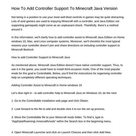 How So As To Add Controller Help To Minecraft Java Versionvftaypdfpdf