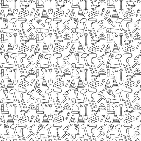 Construction Icons Pattern Seamless Doodle Pattern With Tools For Construction Vector