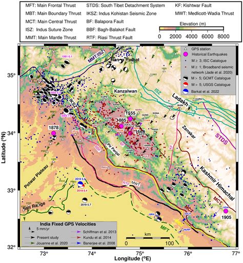 Map Of The Study Region Along With Major Faultsthrust Lines Mapped