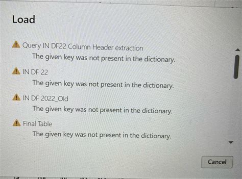 the given key was not present in dictionary r powerbi