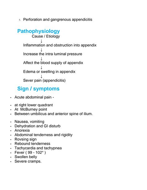 Solution Medical Surgical Nursing Notes Appendicitis Symptoms Tests