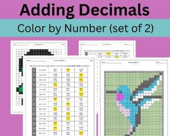 ADDING DECIMALS Coloring Activities Color By Number Pages Set Of
