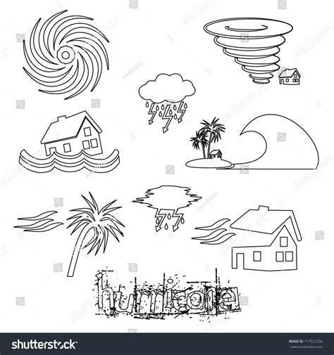 Hurricane Natural Disaster Problem Outline Icons Stock Vector Royalty Free 717521356