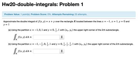 solved hw20 double integrals problem 1 problem value 1