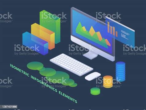 비즈니스 인포그래픽 등대 개념 데이터 차트 및 통계 다이어그램이 있는 벡터 3d Pc 3차원 형태에 대한 스톡 벡터 아트 및 기타 이미지 3차원 형태 개념 개발