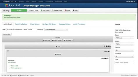 Joomla Yeeditor Drag And Drop Editor 07 Html Codemirror Demo Youtube
