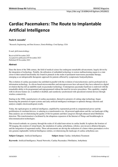 Pdf Cardiac Pacemakers The Route To Implantable Artificial Intelligence