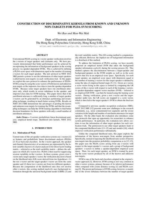 Pdf Construction Of Discriminative Kernels From Known And Unknown Non Targets For Plda Svm Scoring