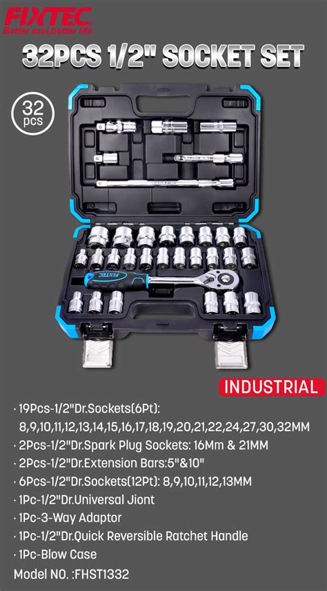 Fixtec 32pcs 1 2 Socket Set