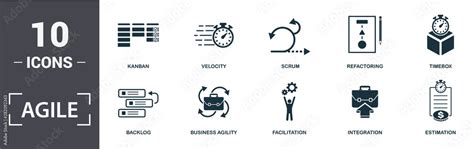 Agile Icon Set Contain Filled Flat Backlog Business Agility Estimation Facilitation