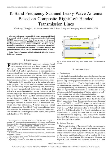 Pdf K Band Frequency Scanned Leaky Wave Antenna Based On Composite