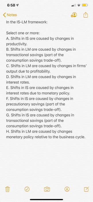 Solved 6 58 7 Notes In The Is Lm Framework Select One Or