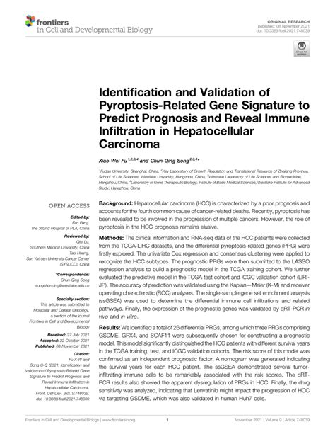 Pdf Identification And Validation Of Pyroptosis Related Gene Signature To Predict Prognosis