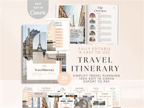 Travel Itinerary Template Editable Honeymoon Planner Mobile Travel Itinerary Canva Travel