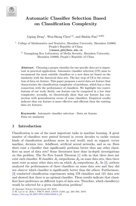 Pdf Automatic Classifier Selection Based On Classification Complexity