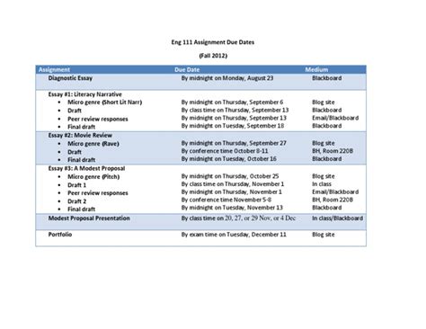Assignment Due Dates Pdf