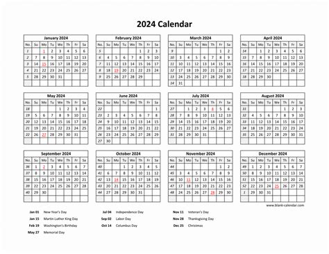 2024 Printable Yearly Calendar With Holidays Printable Calendar 2025