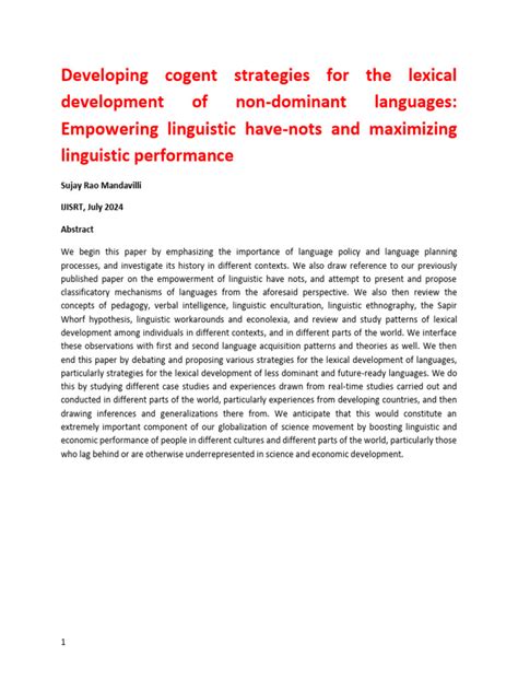 Sujay Lexical Development Of Languages Final Final Final Final Final Pdf Second Language