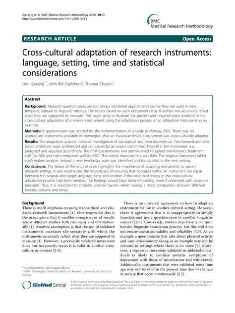 Pdf Cross Cultural Adaptation Of Research Instruments Language Setting Time And Statistical