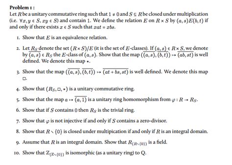 solved let r be a unitary commutative ring such that 1 0