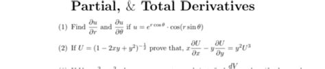 Partial And Total Derivatives 1 Find Frac { Partial U } { Partial R
