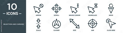 Selection And Cursors Outline Icon Set Includes Thin Line Arrow Scroll Mouse Cursor Hourglass
