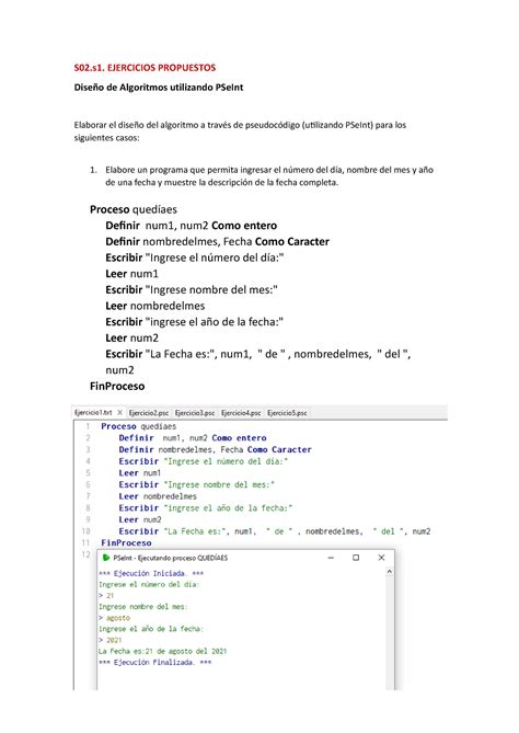 S s Ejercicios propuestos S EJERCICIOS PROPUESTOS Diseño de Algoritmos utilizando PSeInt
