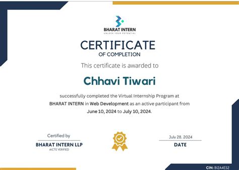 Chhavi Tiwari On Linkedin Webdevelopment Internship Bharatintern Professionalgrowth