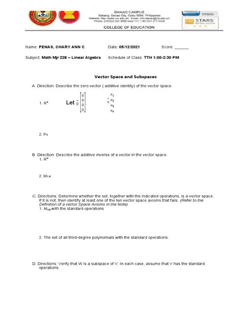 Activity Vector Space And Subspace Pdf