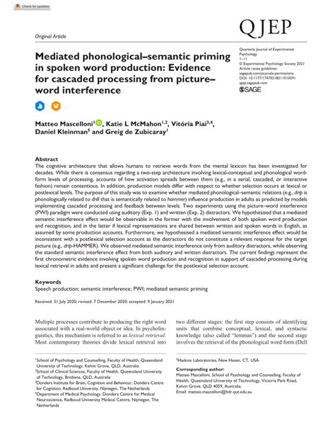 Pdf Express Mediated Phonological Semantic Priming In Spoken Word
