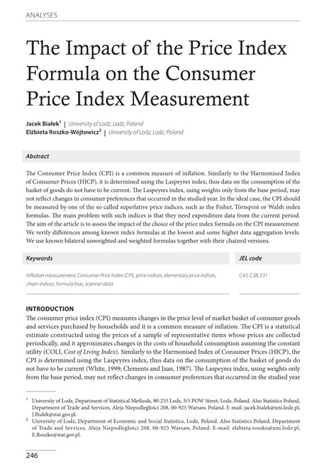 Pdf The Impact Of The Price Index Formula On The Consumer Price Index Measurement