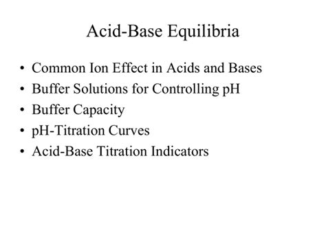 Acid Base Equilibria Common Ion Effect And Buffers