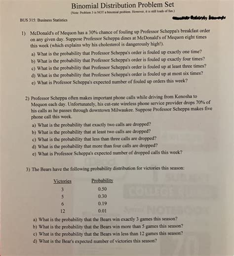 Solved Binomial Distribution Problem Set Note Problem 3 Is