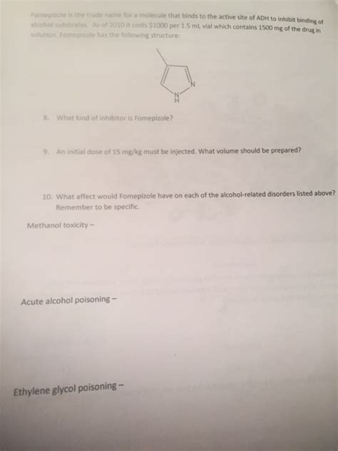 Solved Fomepizole Is The Trade Name For A Molecule That