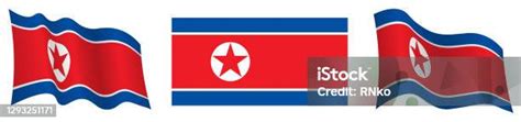 북한의 국기 북한의 정적 위치와 움직임에 정확한 색상과 크기로 바람에 펄럭이는 흰색 배경에 0명에 대한 스톡 벡터 아트 및 기타 이미지 Istock