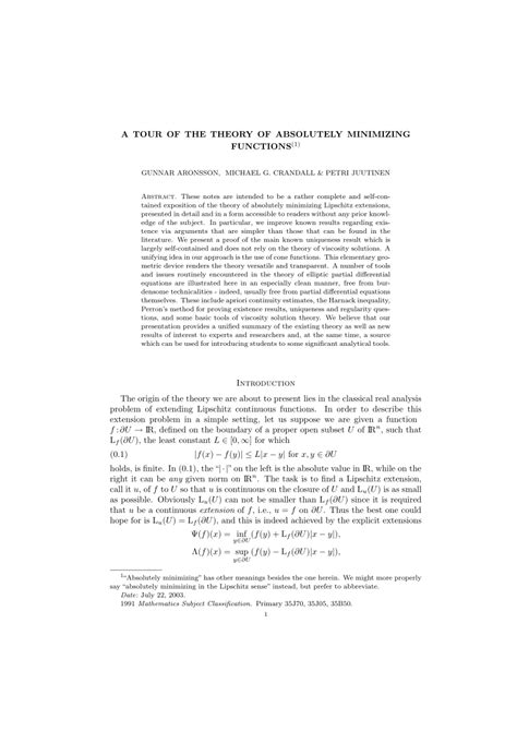 Pdf A Tour Of The Theory Of Absolutely Minimizing Functions
