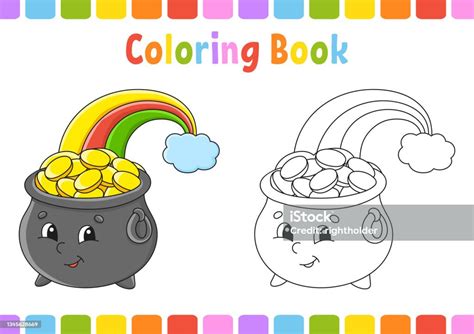 아이들을위한 색칠 공부책 성 패트릭의 날 만화 캐릭터 벡터 그림입니다 어린이를위한 판타지 페이지 블랙 윤곽 실루엣 흰색 배경에 격리 St Patricks Day에 대한