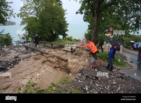Switzerland Bernese Oberland Upper Reeds Storm Thunderstorm Flood Bach Deposit Stone Bridge