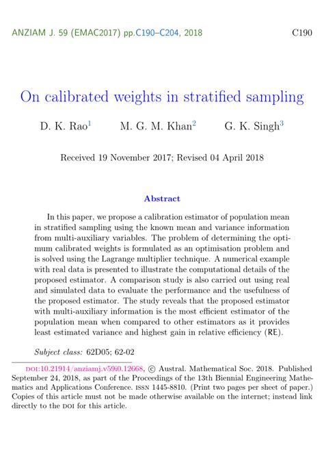 Pdf On Calibrated Weights In Stratified Sampling