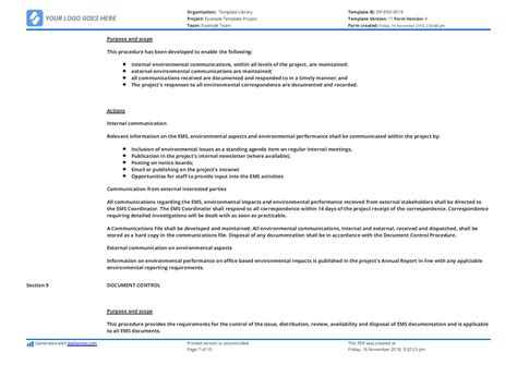 Environmental Management System Template [free To Use And Editable]
