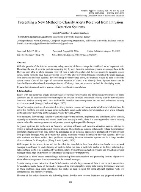 Pdf Presenting A New Method To Classify Alerts Received From