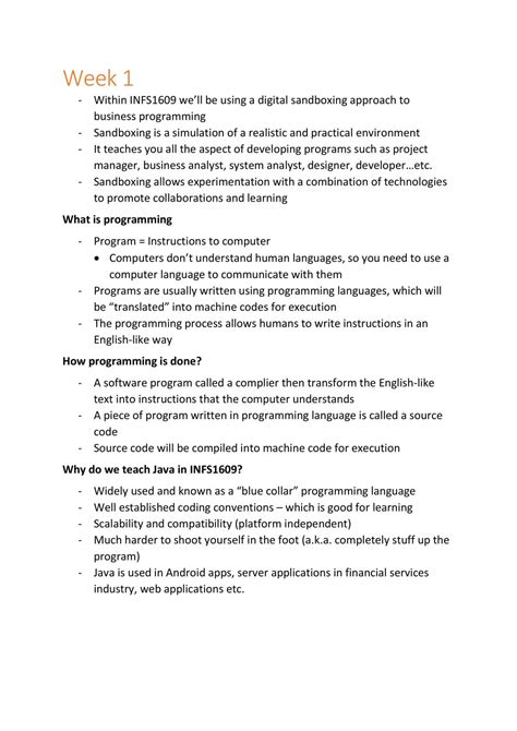 Comprehensive Notes On Infs1609 Infs1609 Fundamentals Of Business Programming Unsw Thinkswap